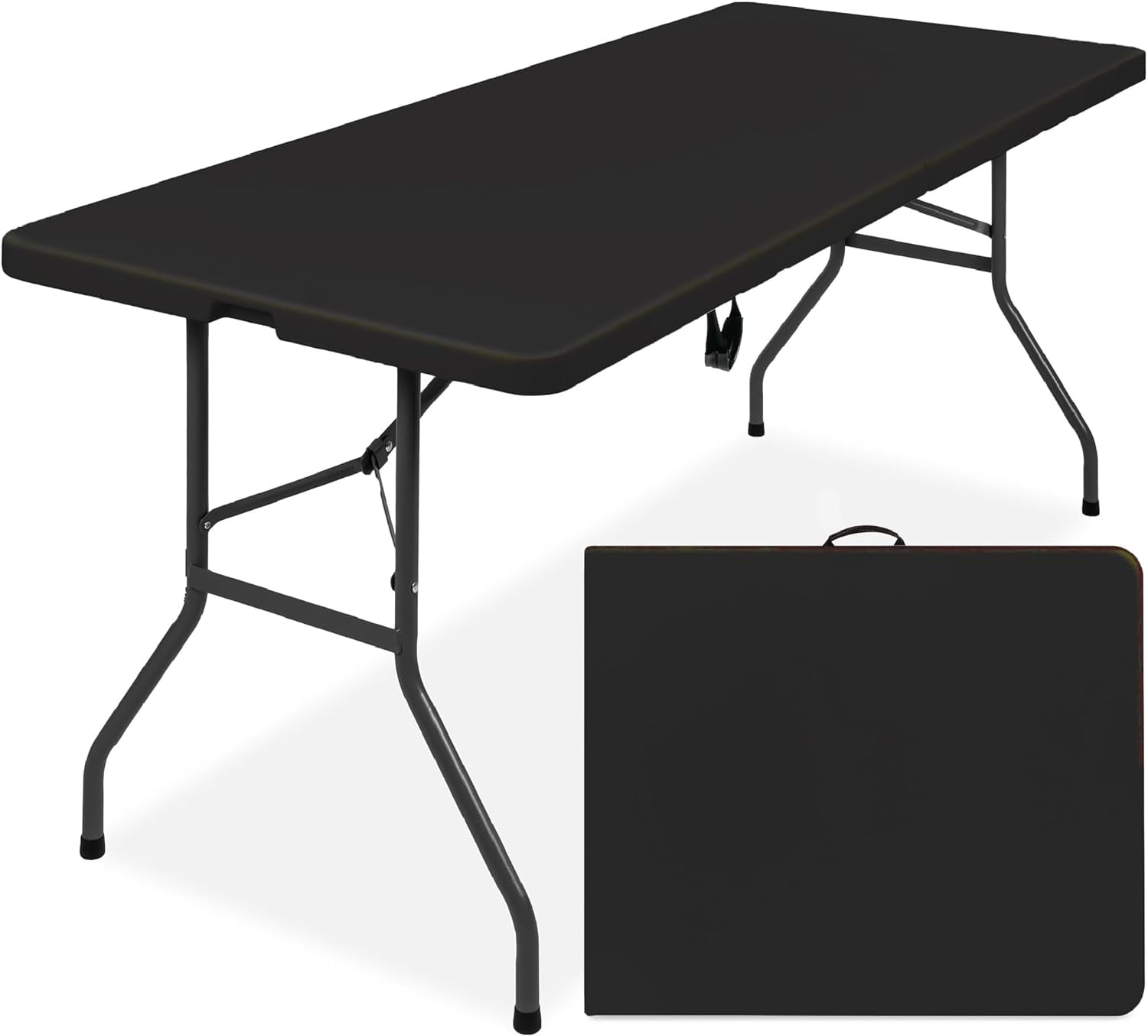 6 Foot Rectangle Folding Table,Fold-in-Half Folding Table,Black ...