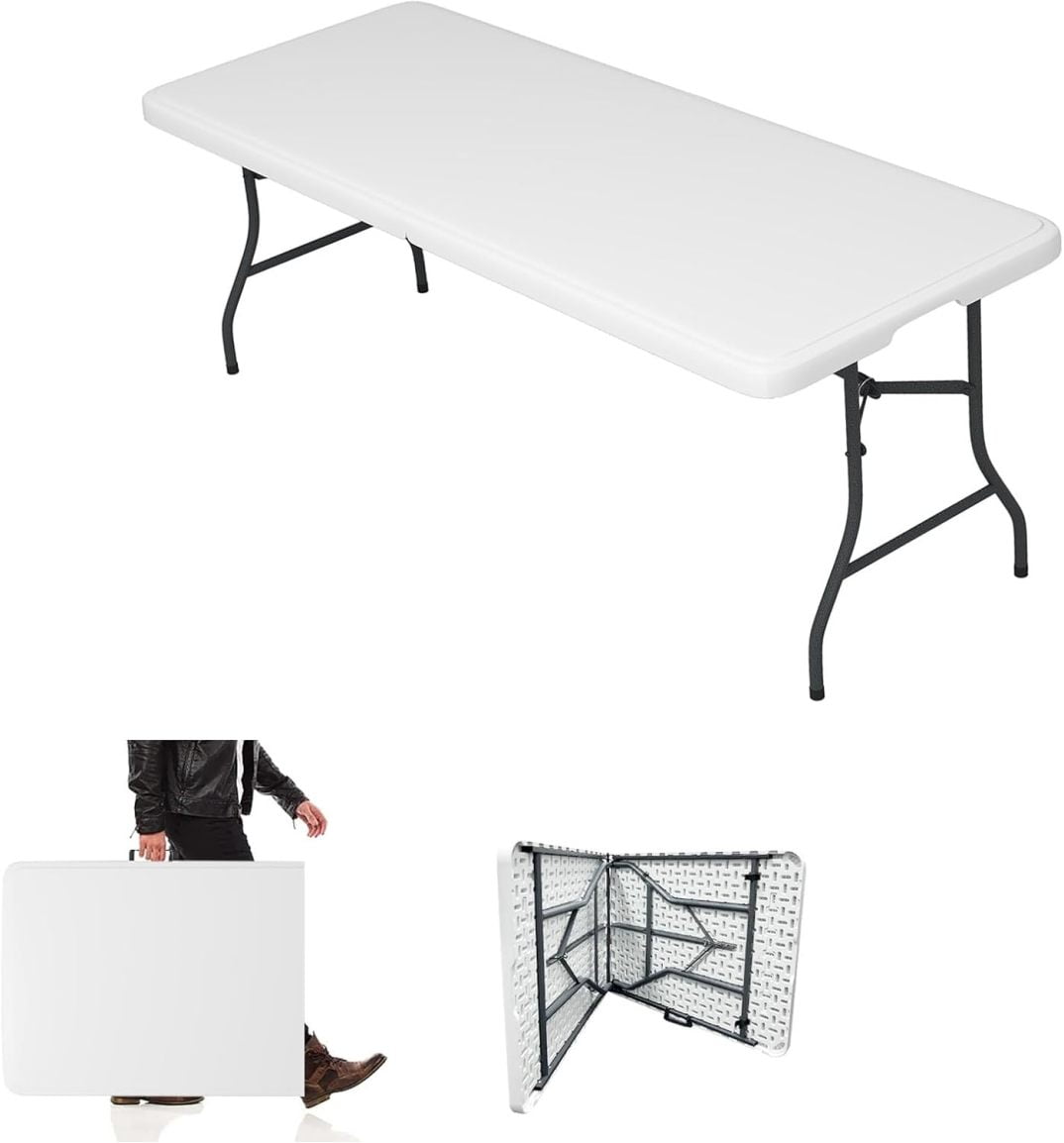 6 Foot Small Folding Table, Heavy Duty Foldable Dining Table, Indoor ...