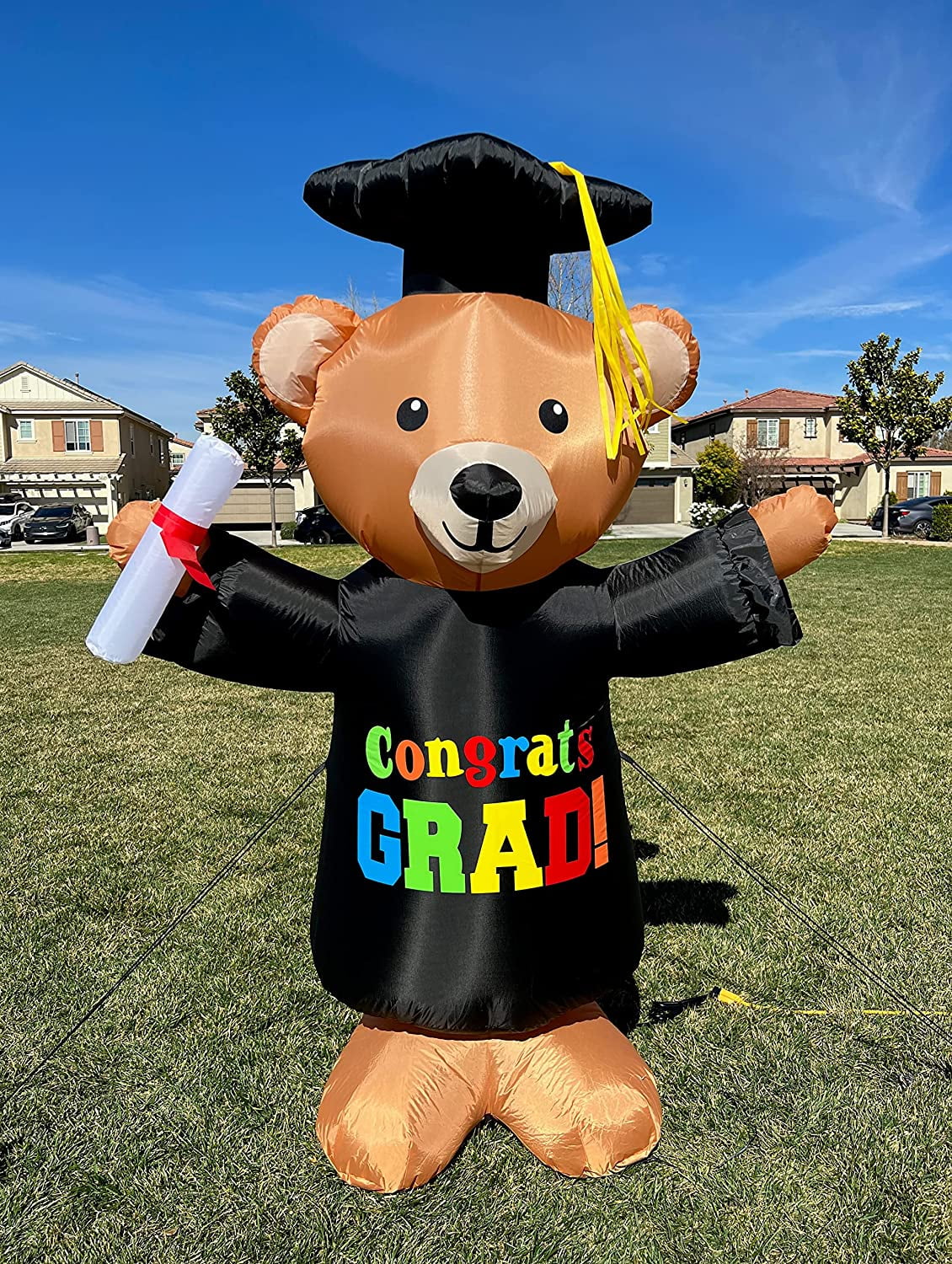 6 Foot Tall Graduation Inflatable Brown Teddy Bear with Cap and Gown ...