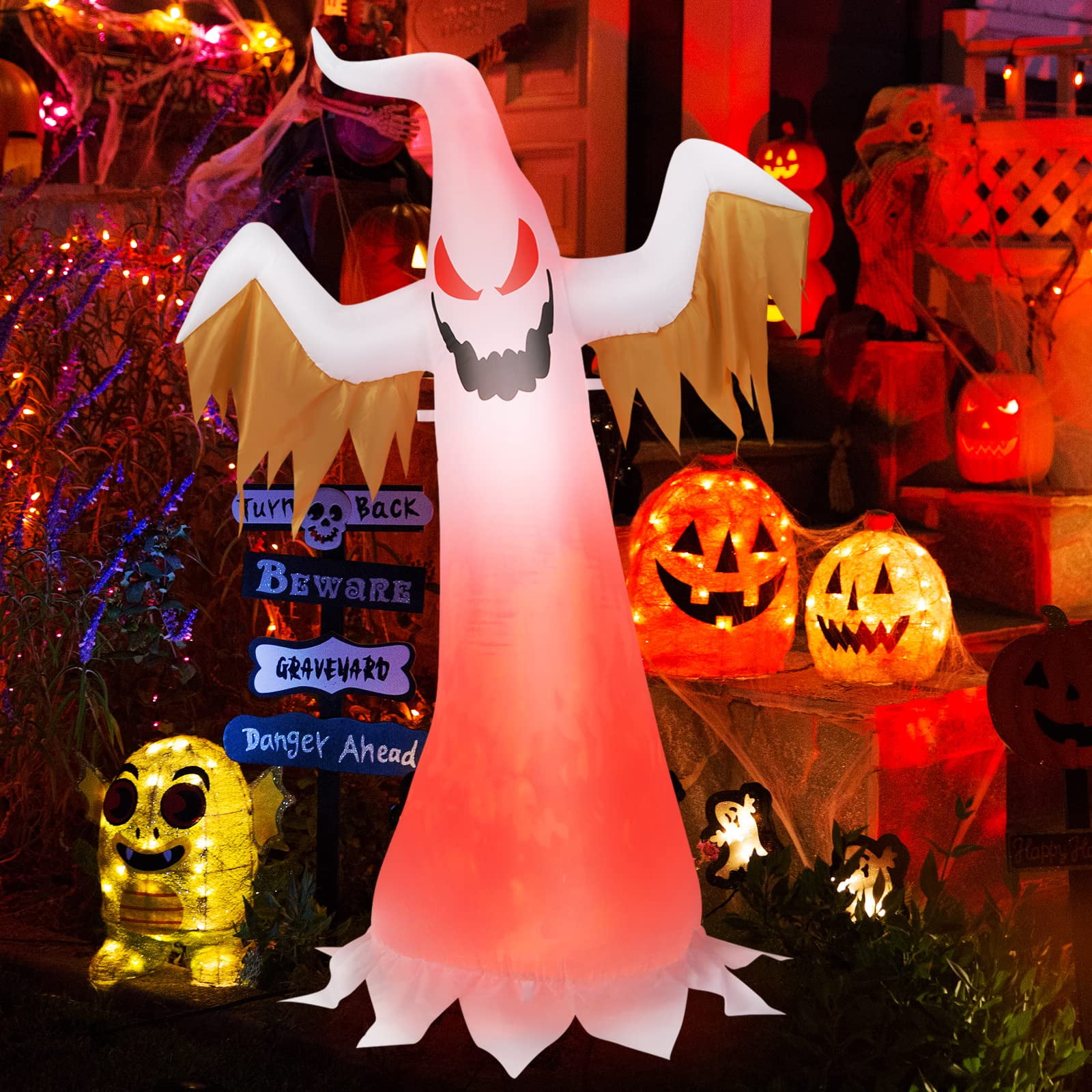 6 Foot Tall Halloween Inflatable Ghost with Shining Red LED, Creepy ...