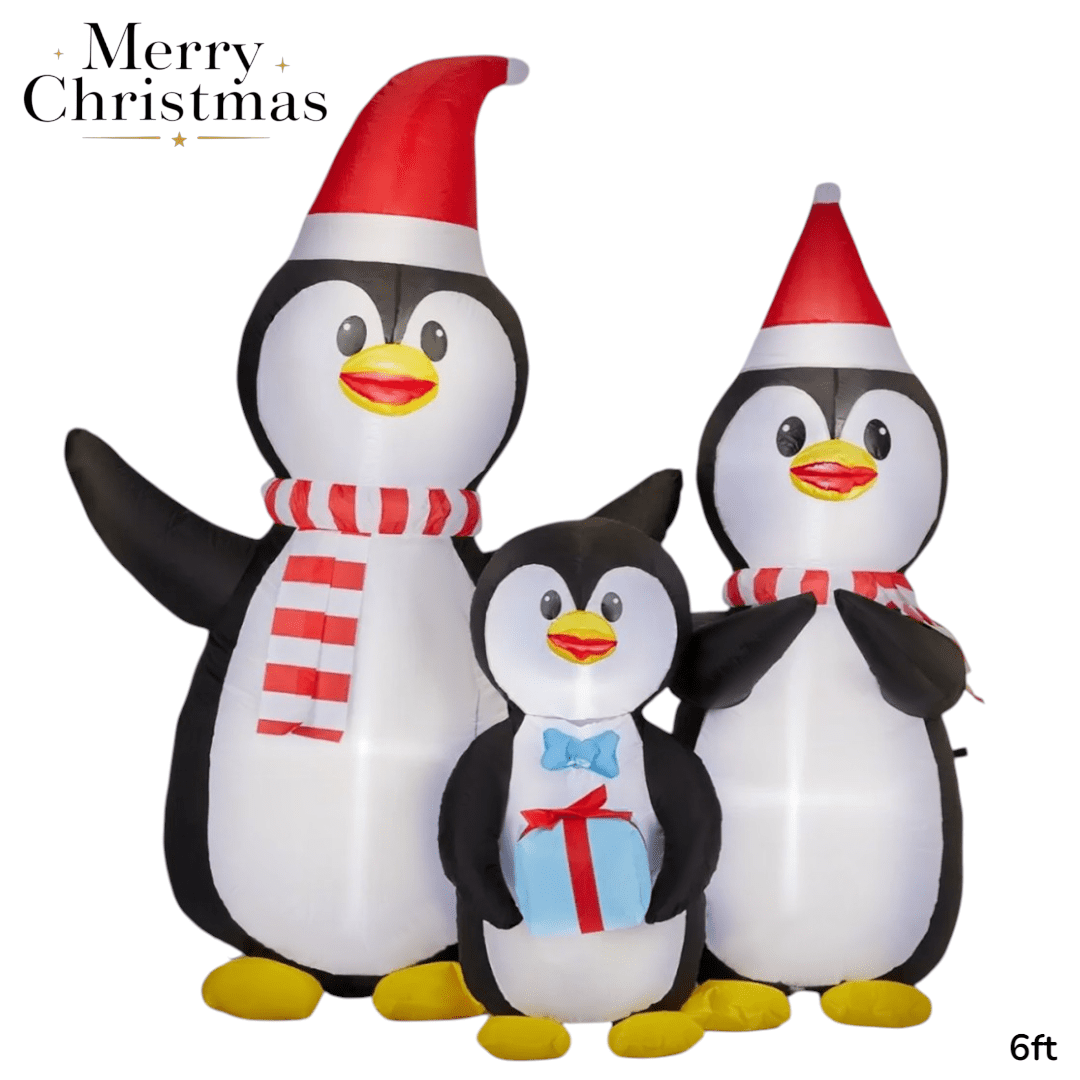 6 Foot Tall Lighted Christmas Inflatable Penguins Family with Gift Box ...