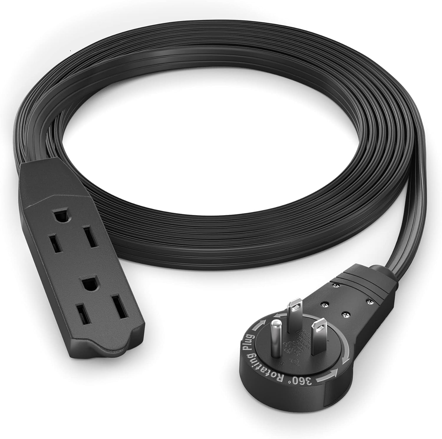6 Ft 360? Rotating Flat Plug Extension Cord/Wire, 16 AWG Multi 3 Outlet ...