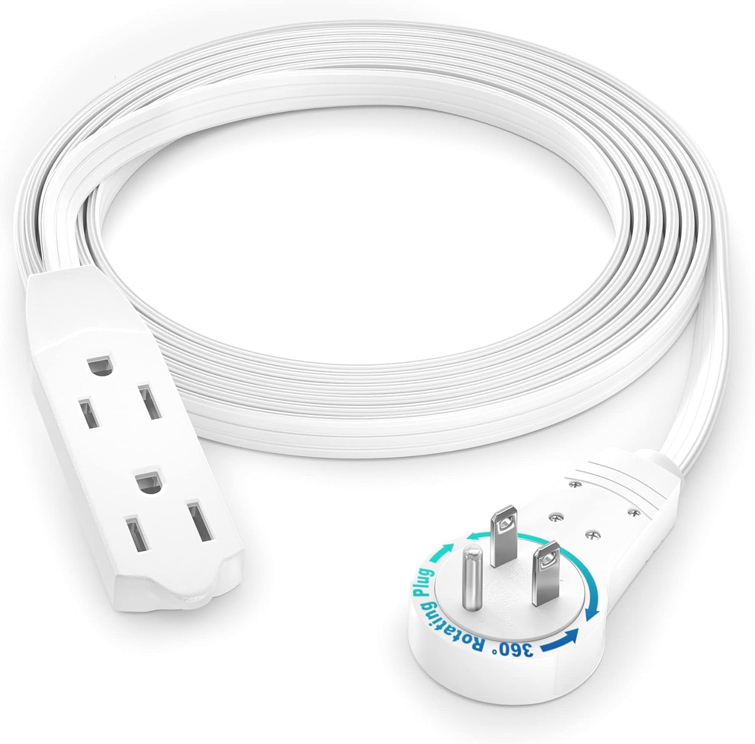 6 Ft 360? Rotating Flat Plug Extension Cord/Wire, 16 AWG Multi 3 Outlet ...