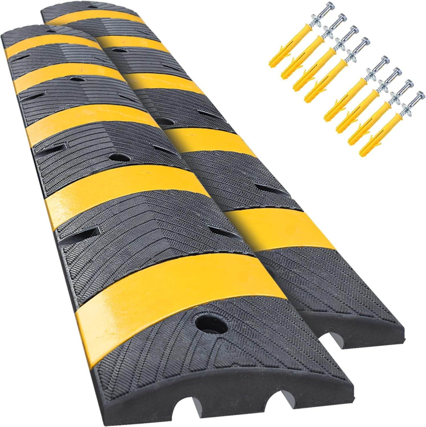 6' Ft 72" Inch Heavy Rubber Speed Bump Hump, 1-Piece Integrated Cable Cover Ramp, Installation ...