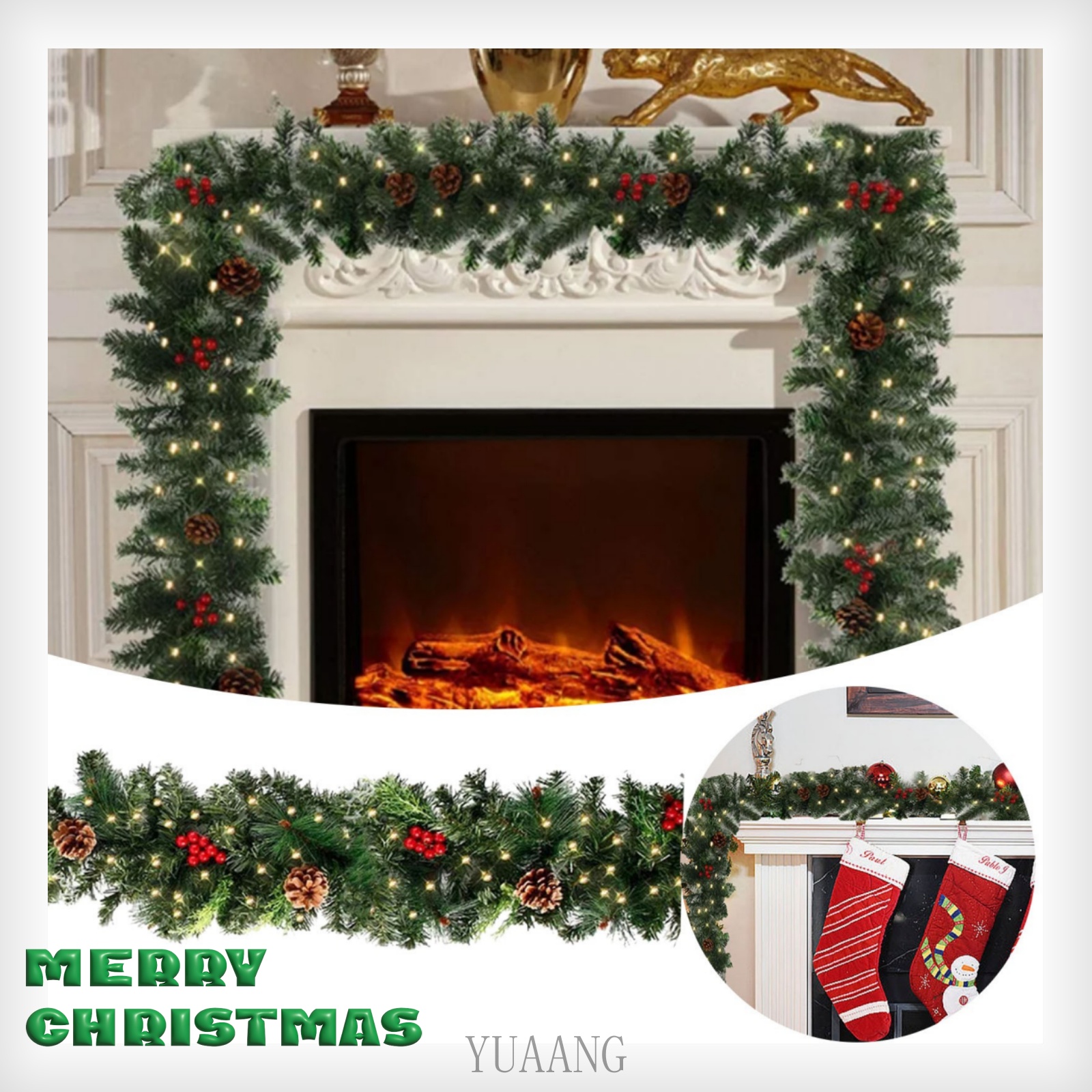 6 Ft Christmas Cedar Garland, Realistic Faux Pine Garlands, Green ...