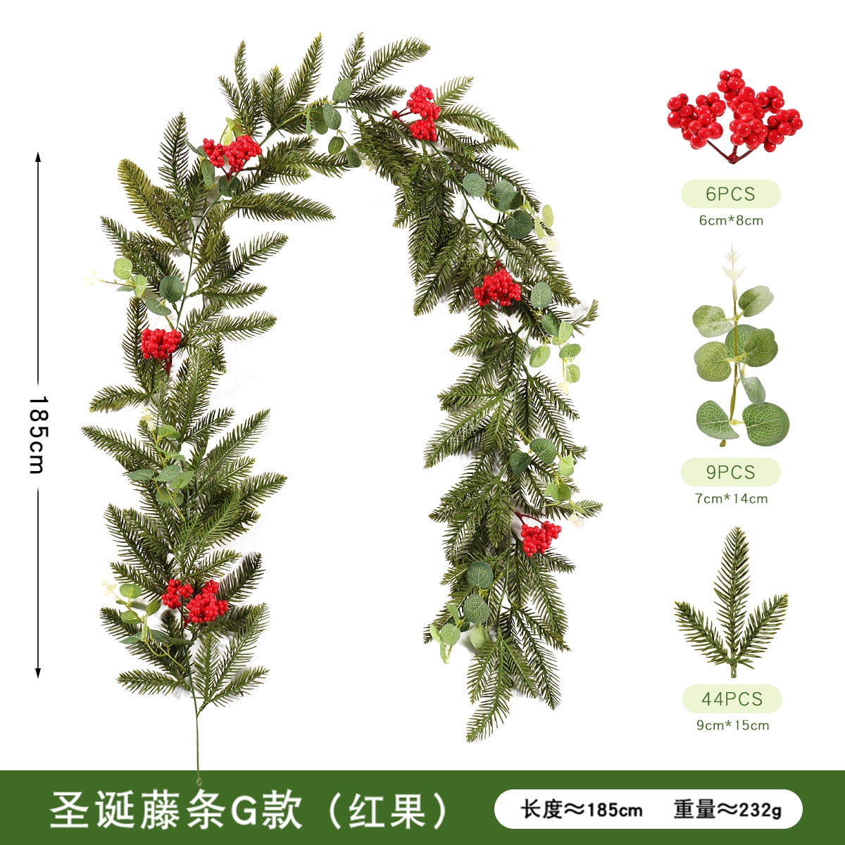 6 Ft Christmas Garland - Artificial Pine Eucalyptus Leaf Garland, with ...