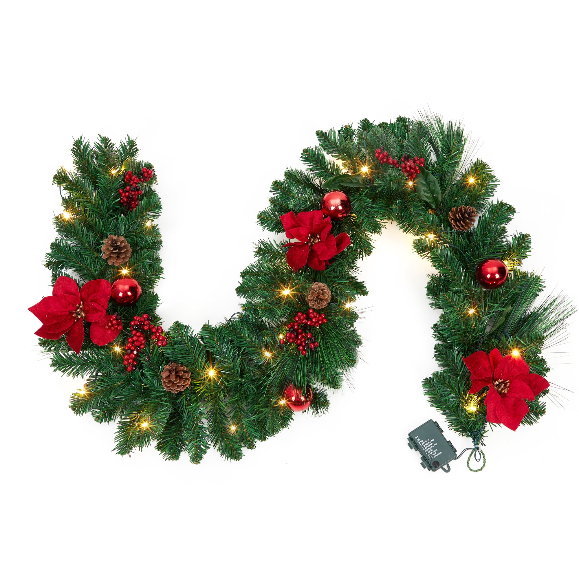 6 Ft Christmas Garland, Artificial Xmas Garland with Red Flower, Snow ...