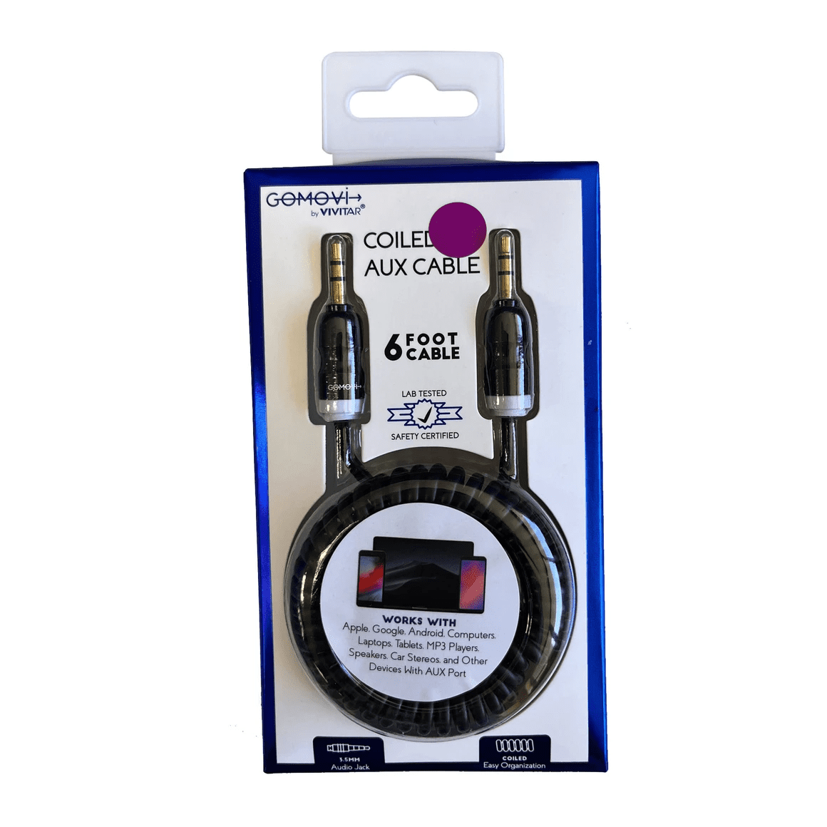 6 Ft Coiled Audio Aux Cable, Lab Tested, Safety Certified for Superior ...