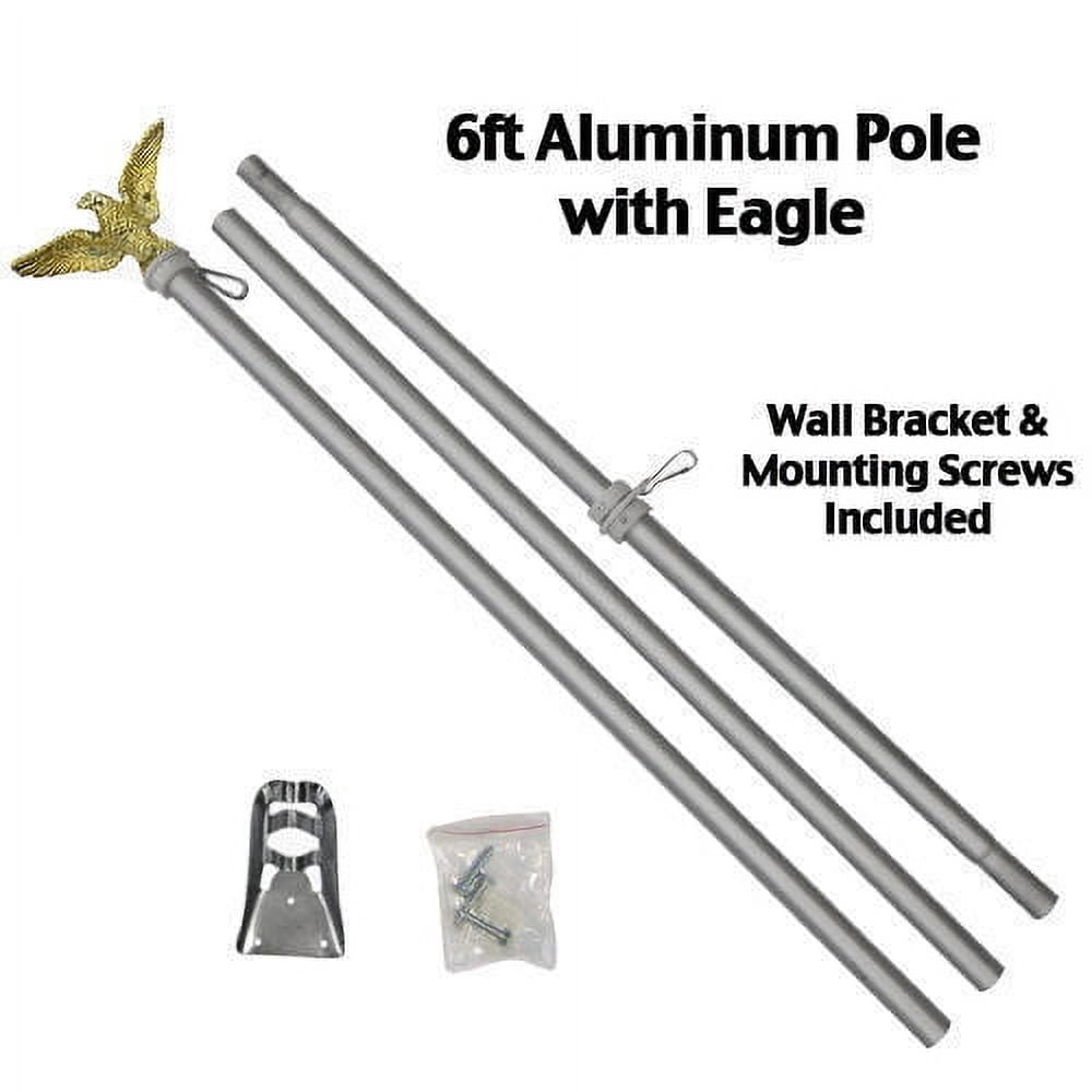 6 Ft FLAG POLE w Gold Eagle Top Wall Mount Bracket - Silver Aluminum ...