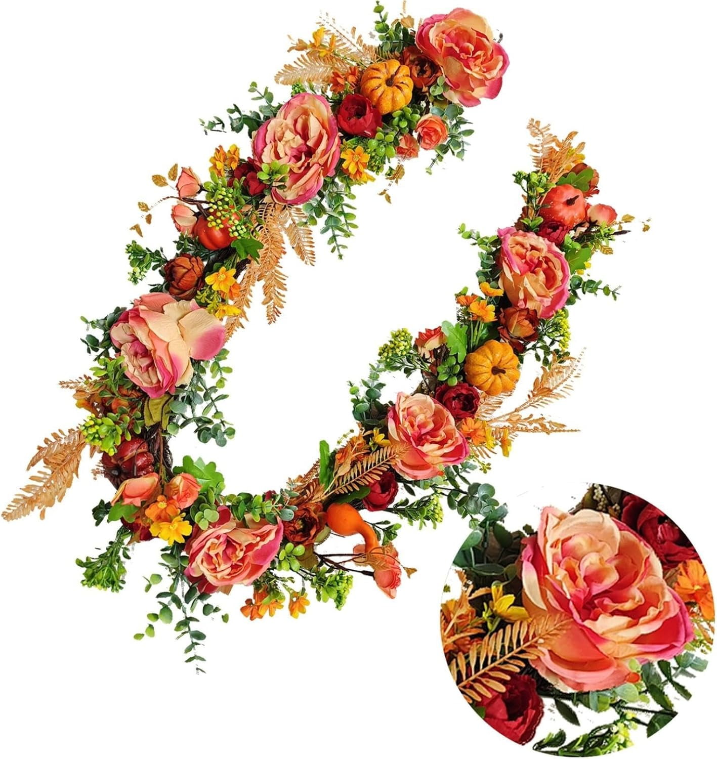 Fall Garland 6 Ft Artificial Wreath Hanging Garland Autumn Pumpkins ...