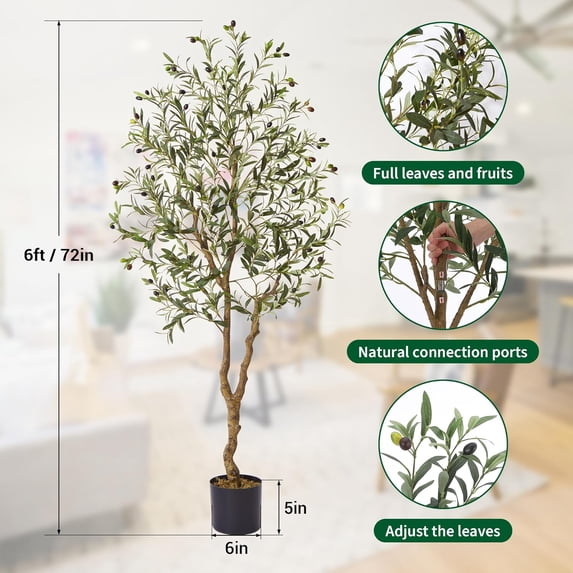 6 Ft Faux Olive Tree with Realistic Leaves and Olives, Indoor Outdoor ...