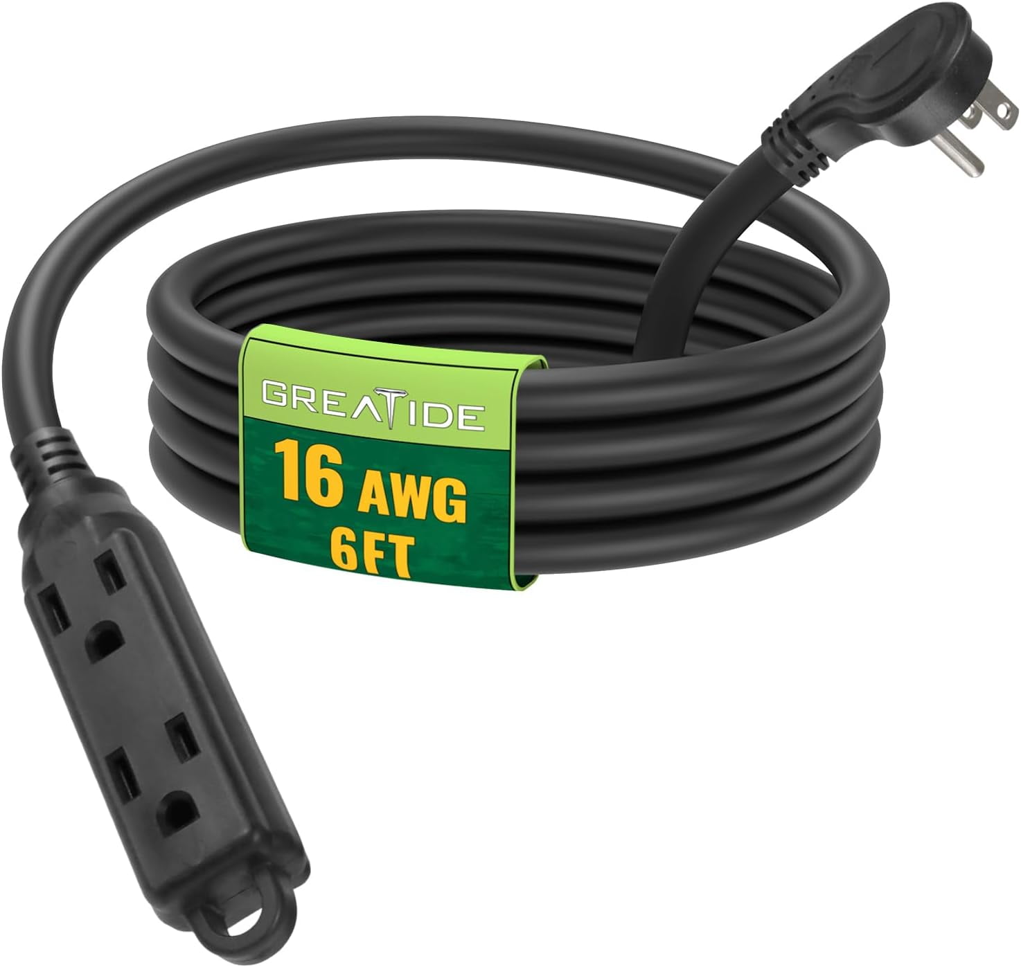 6 Ft Flat Plug Extension Cord，16/3 SJT Indoor Low Profile 3 Outlets ...