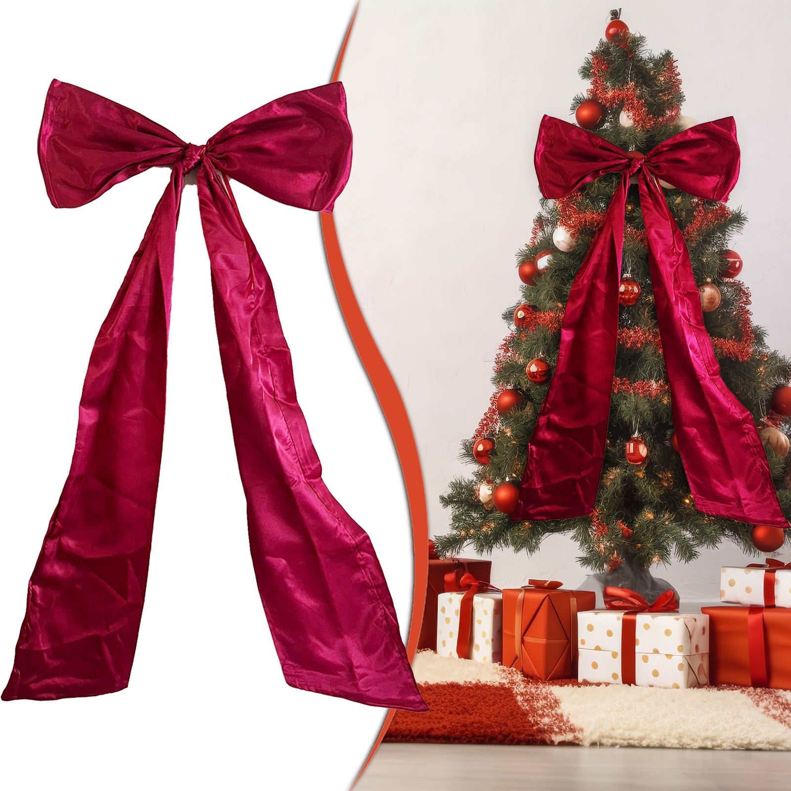 6 Ft Giant Red Velvet Christmas Bow – Oversized Big Red Bow for Tree ...