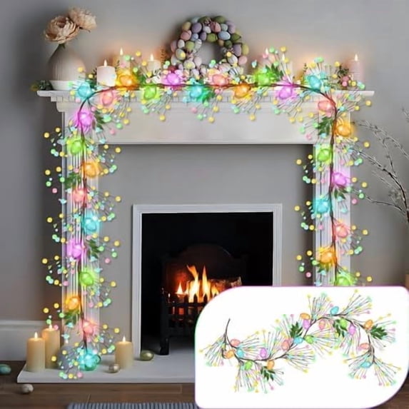 6 Ft Lighted Easter Garland Decoration with 8 Lighting Modes 15 LED ...