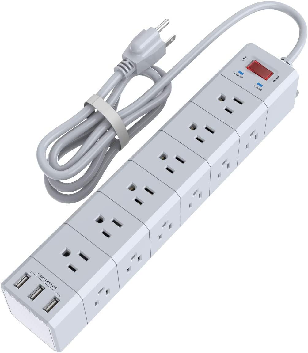 6 Ft Long Power Strip, Surge Protector 3-Sided with 18 Outlets and 3 ...