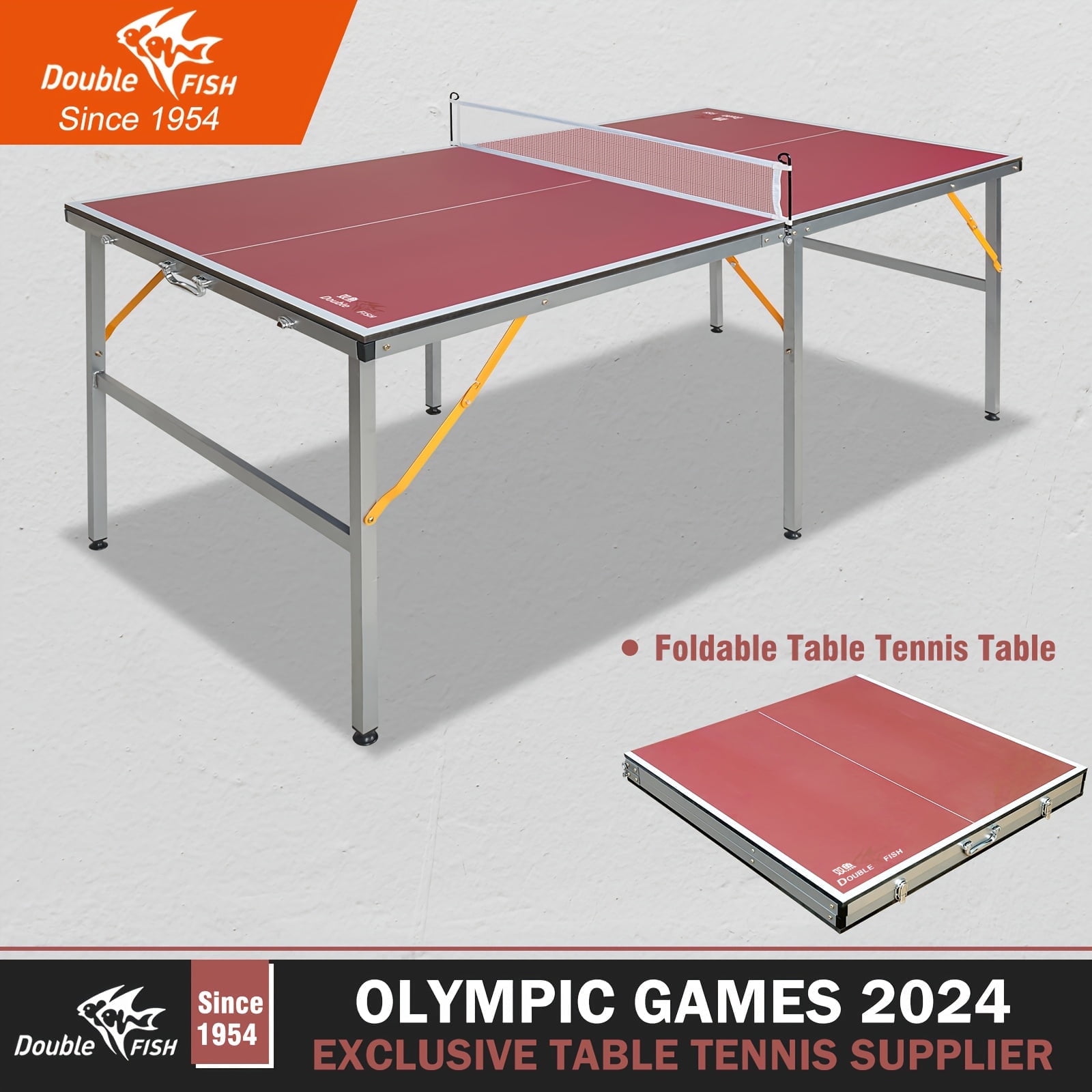6 Ft Mid-Size Table Tennis Table Set, 12mm Board Heavy Duty Aluminum Frame Ping Pong Table ...