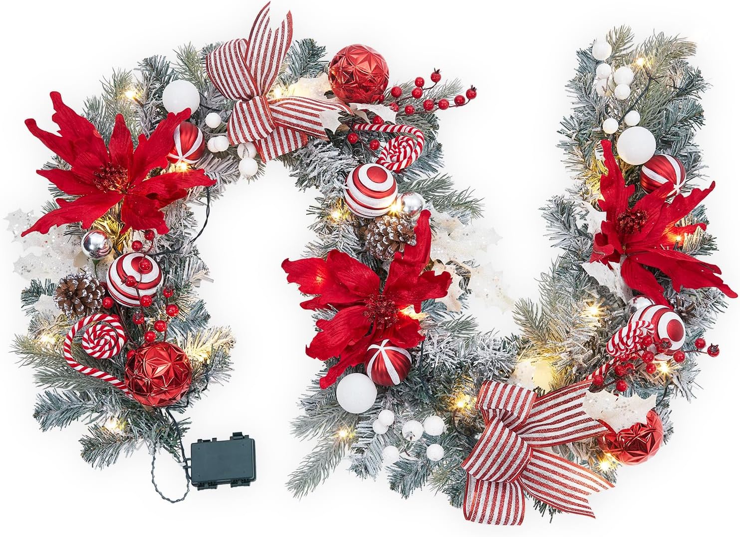 6 Ft Pre-Lit Christmas Garland, Lighted Christmas Garland with 20 ...