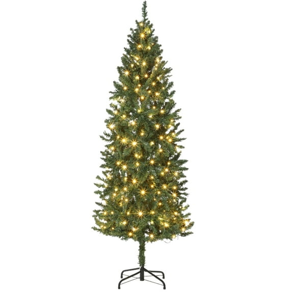 6 Ft Pre-Lit Pencil Christmas Tree, Slim Artificial Christmas Tree with ...