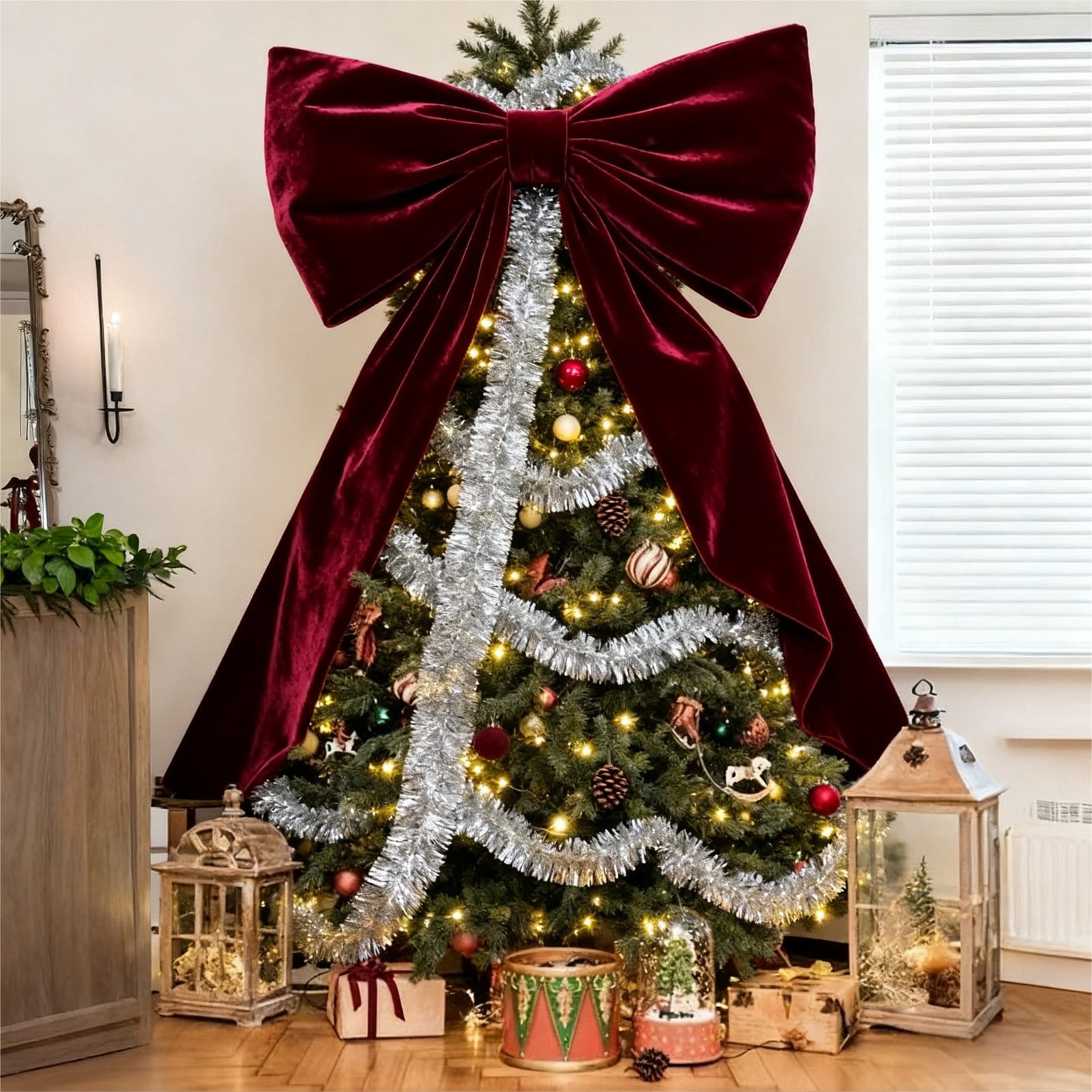 6 Ft Red Satin Finish Christmas Bow for Tree Topper Window Wall Mantle ...