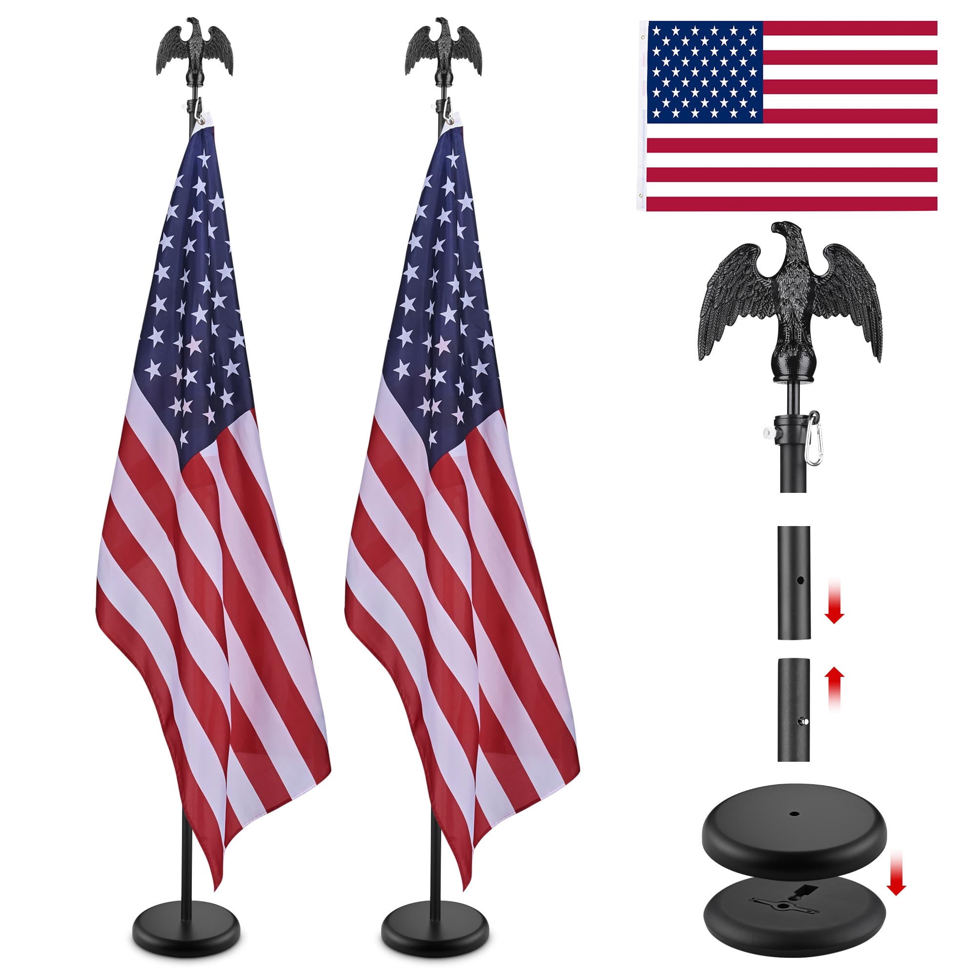 6 Ft Sectional Indoor Flag Pole Kit Eagle Topper Aluminum 3x5 Ft US ...
