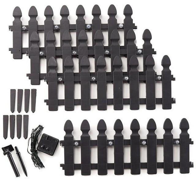 6-Ft. Solar Border Fence Panel - Garden Landscape Edging Stake - Black ...
