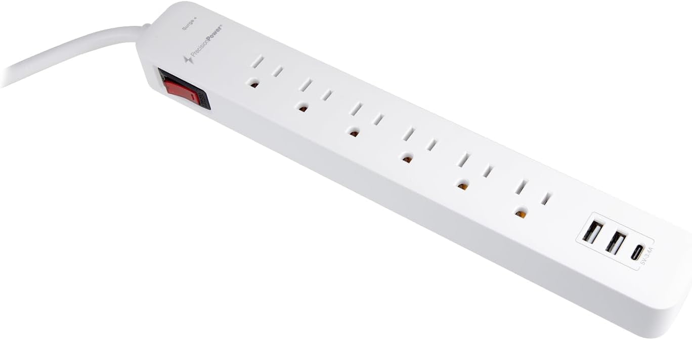 6 Ft Surge Protector Power Strip | 6 AC Outlets with 3 USB Charging (A ...