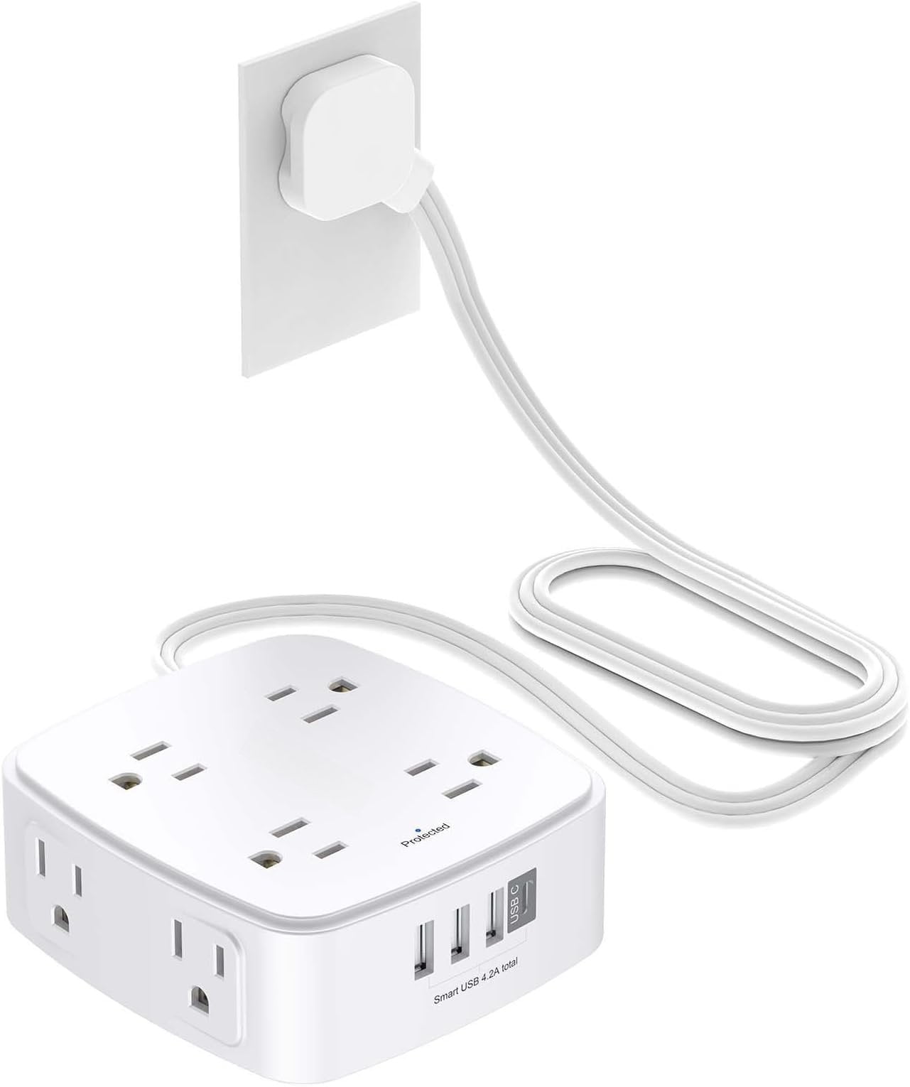 6 Ft Surge Protector Power Strip - 8 Widely Outlets with 4 Ports, 3 ...