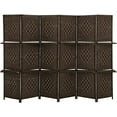 6 Ft Wood 4-Panel Room Divider and Folding Privacy Screen with 2 Tier ...