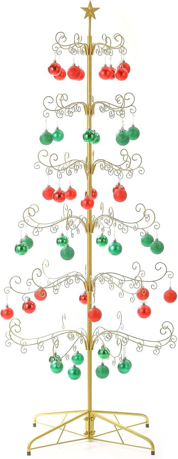 6 Ft Wrought Iron Christmas Tree Display Stand 6-Tiers Metal Ornament ...