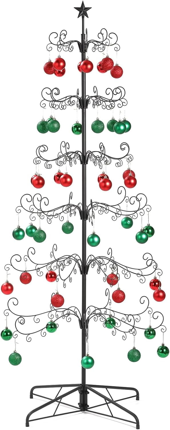 6 Ft Wrought Iron Ornament Display Tree, 6-Tiers Metal Christmas Tree ...