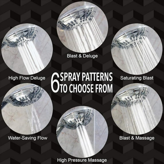 6 Function Handheld Shower Head Bundle - Adjustable High Pressure ...