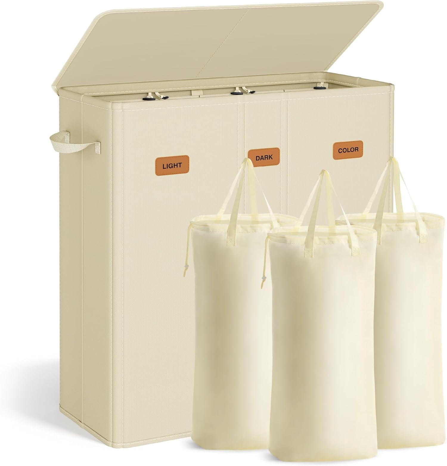.6 Gallon (180 L) Laundry Hamper, 3-Compartment Laundry Basket Sorter ...