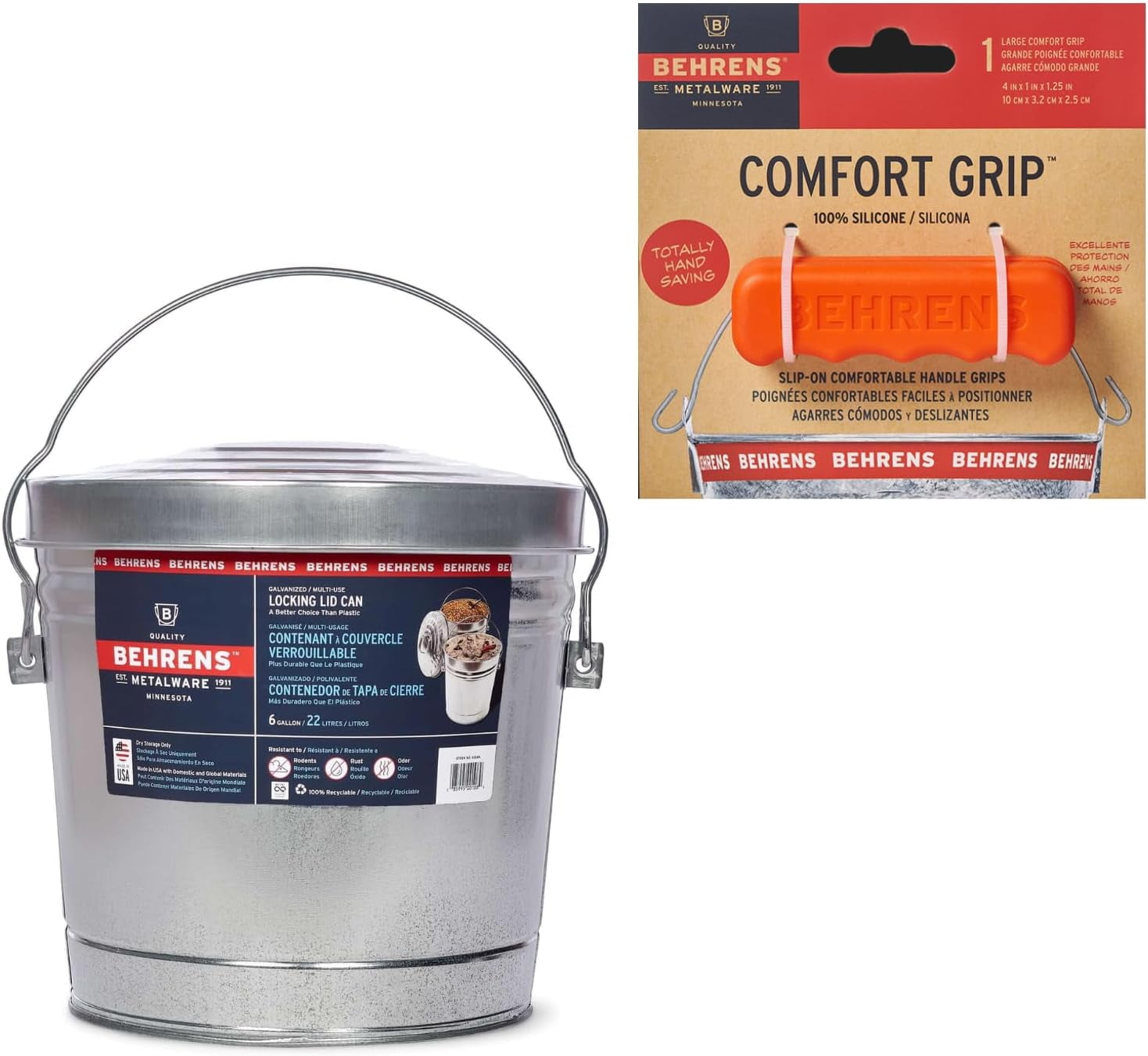 6 Gallon Galvanized Steel Storage Can or Waste Bin w/Locking Lid ...