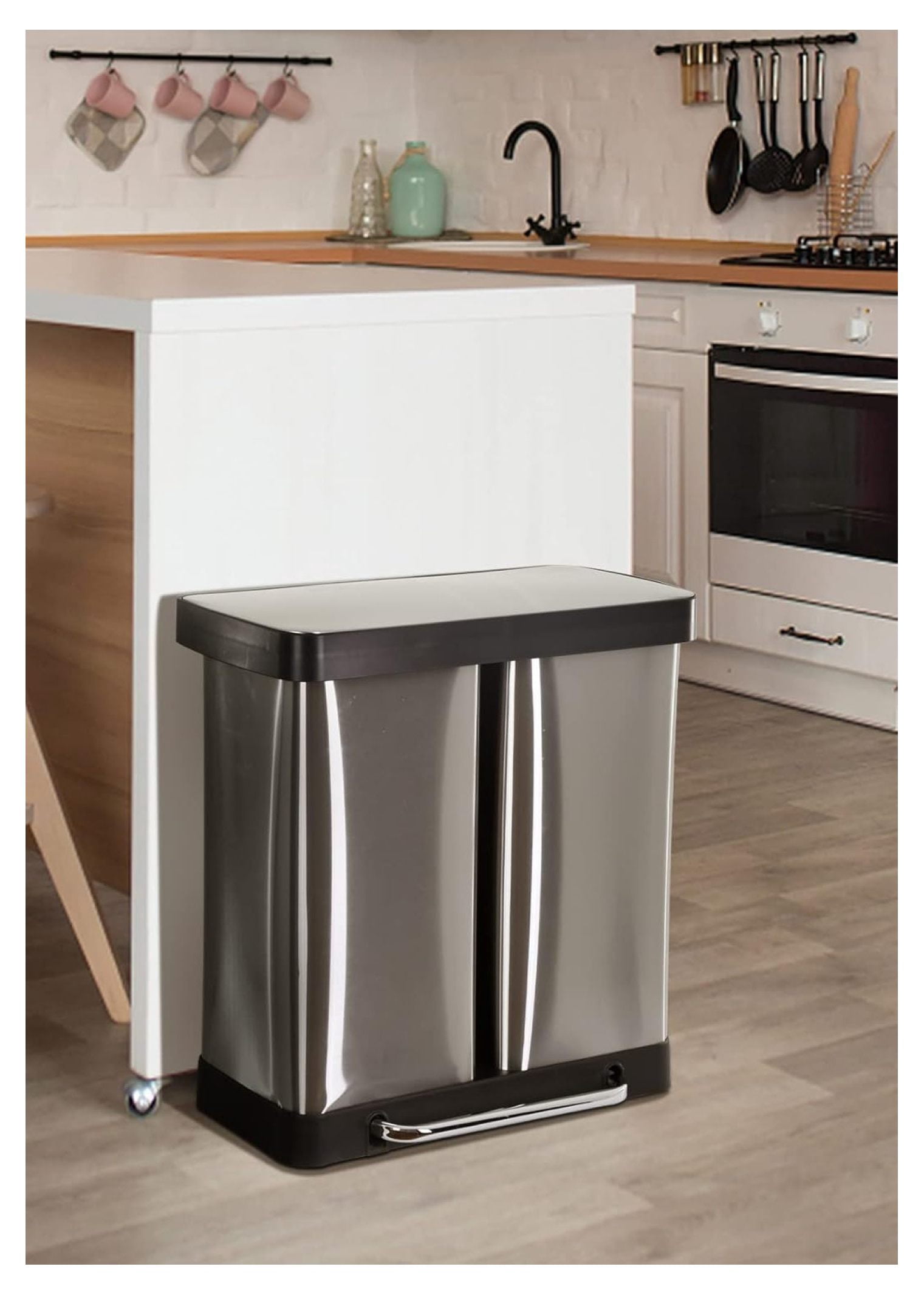 6 Gallon Kitchen Trash Can with Silent Lid and Handle Includes 2 x 8 ...
