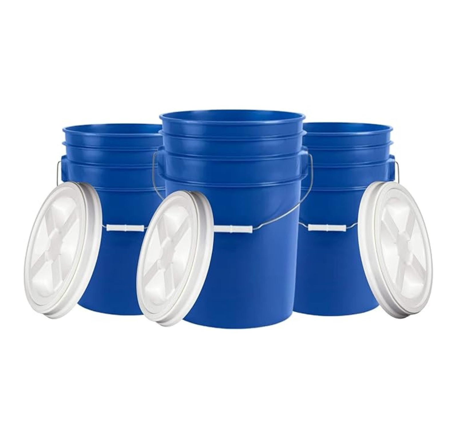 6 Gallon Large Blue Food Grade Plastic Bucket Pail with Air Tight Screw ...