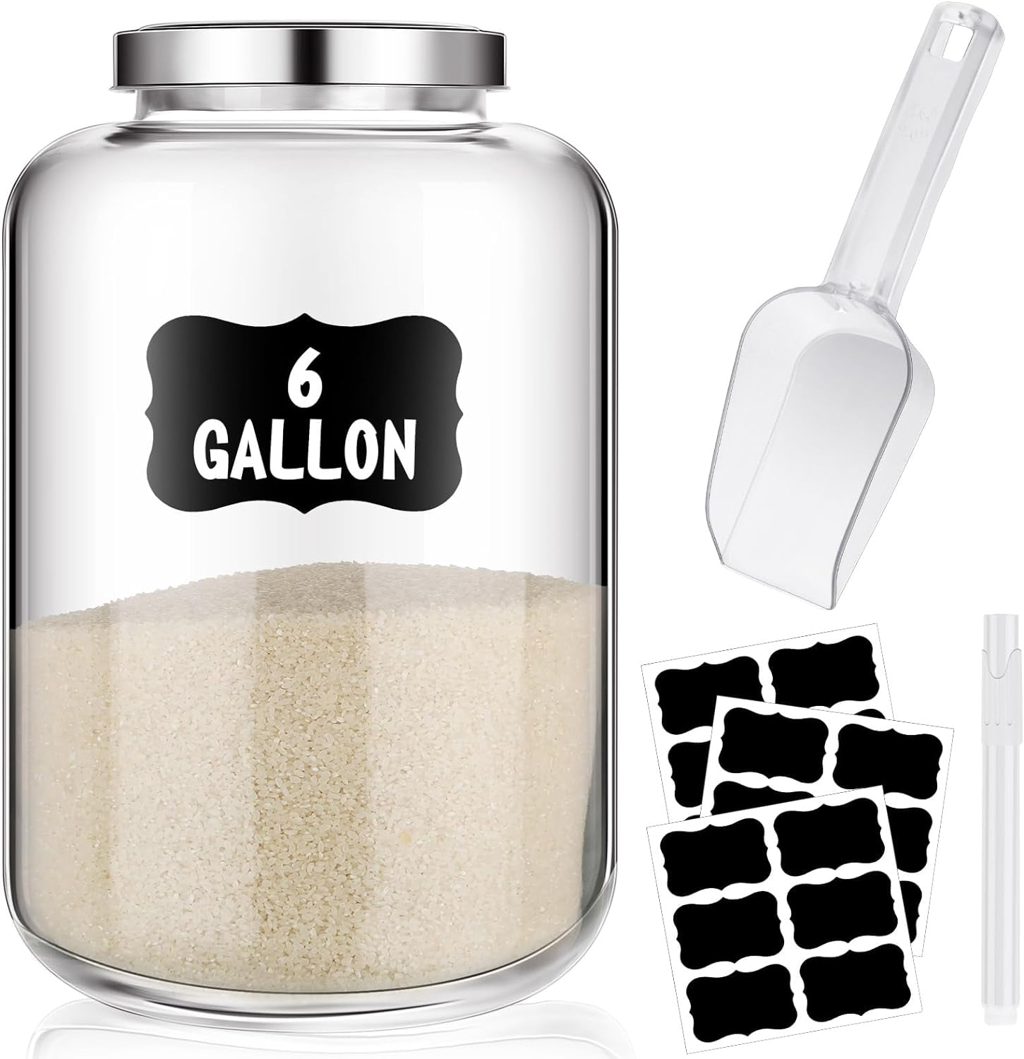 6 Gallon Large Glass Jar with Metal Lid Wide Mouth Cookie Jars with ...