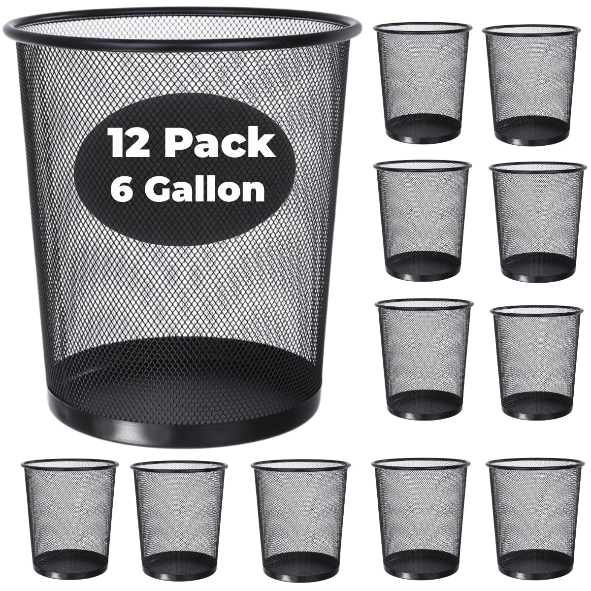 6 Gallon Mesh Trash Cans,12-Pack,Metal Wire Wastebaskets, Small Waste ...