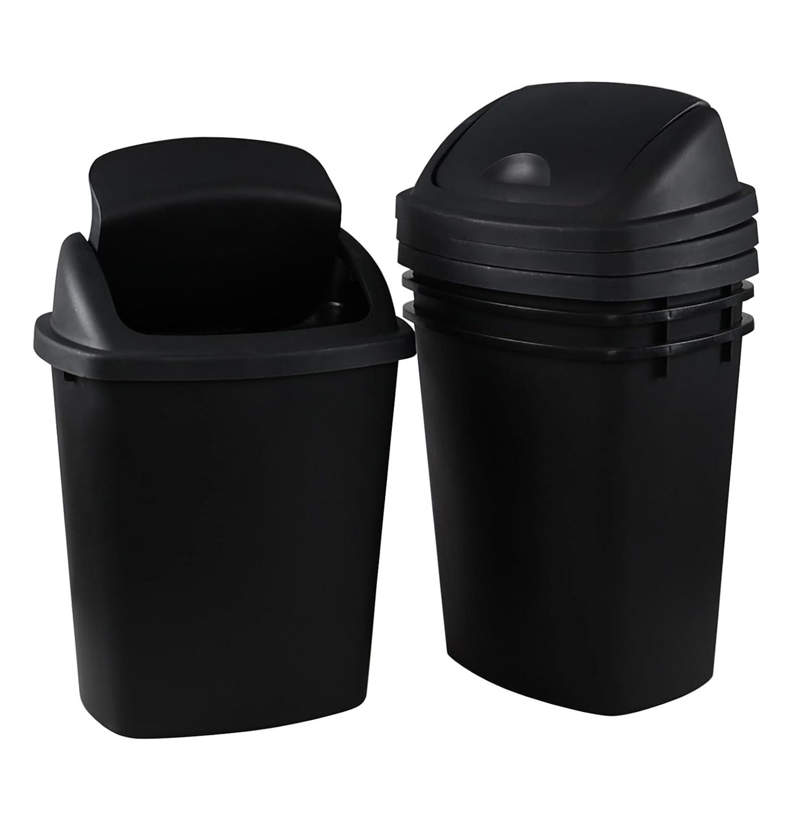 6 Gallon Plastic Lid Trash Can for Kitchen, Black Plastic Garbage Bin ...