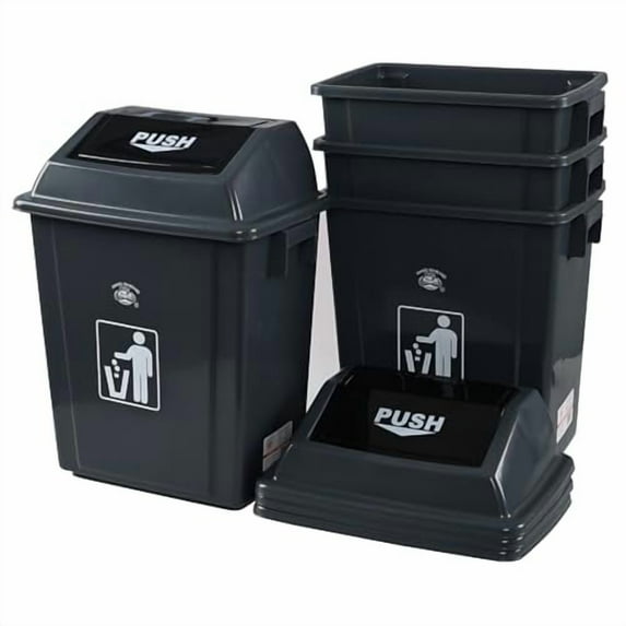 6 Gallon Plastic Swing Lid Garbage Can, Office Trash Can with Swing Top ...