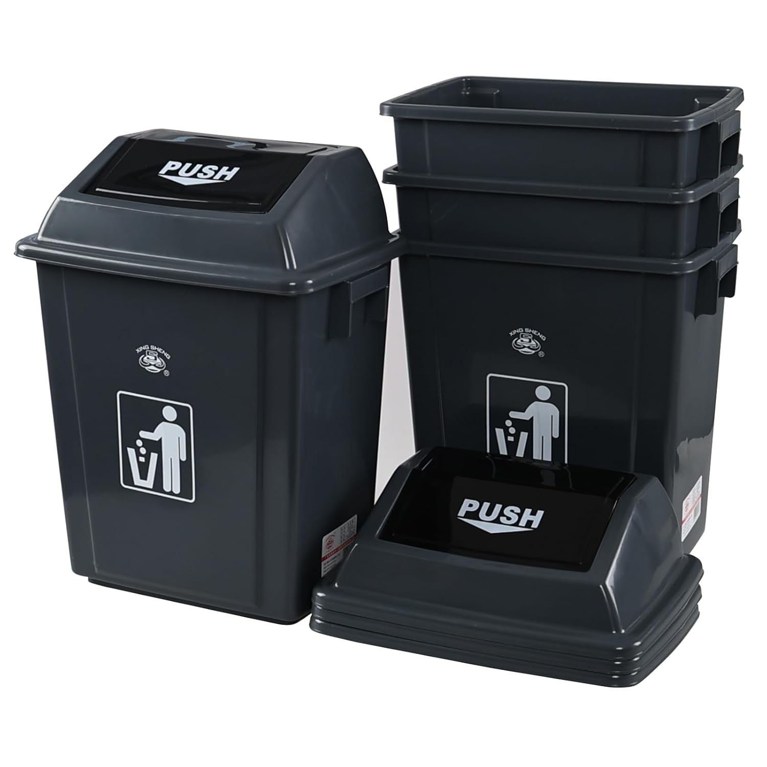 6 Gallon Plastic Swing Lid Garbage Can, Office Trash Can with Swing Top ...