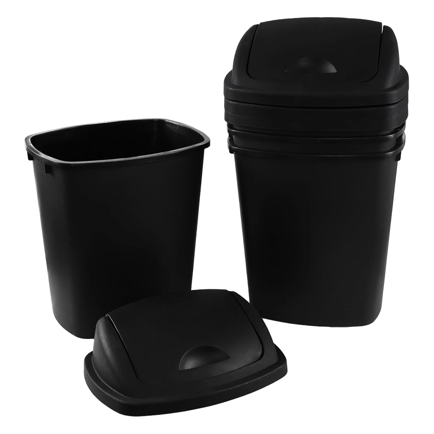 6 Gallon Plastic Swing Top Trash Can for Kitchen, Set of 4 Small ...
