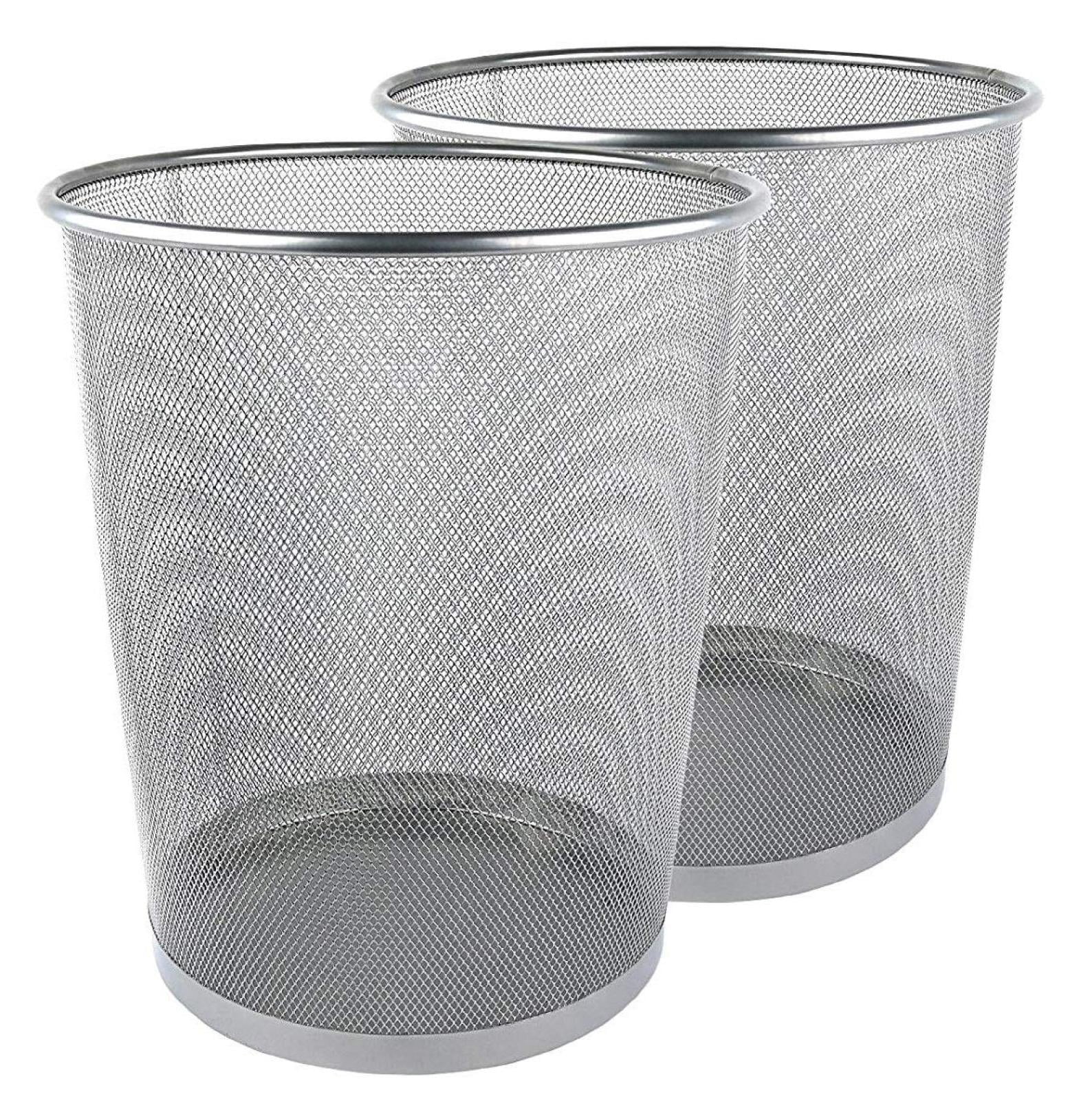 6 Gallon Round Mesh Trash Cans, 2 Pack Silver Office Waste Bins ...