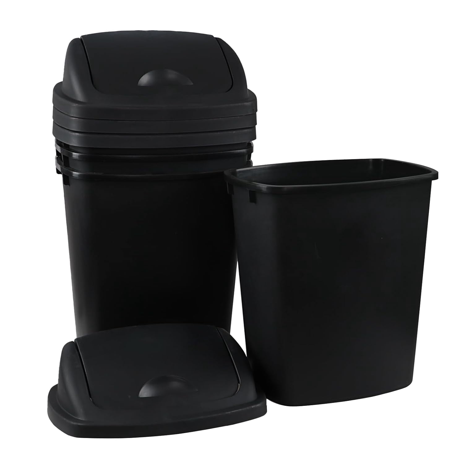 6 Gallon Swing Top Trash Can, Black Plastic Kitchen Garbage Can, 4 Pack ...