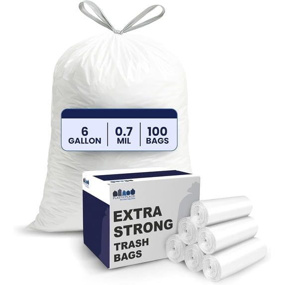 6 Gallon Trash Bags White Drawstring Garbage Can Liners, 17” x 20”, 100 ...