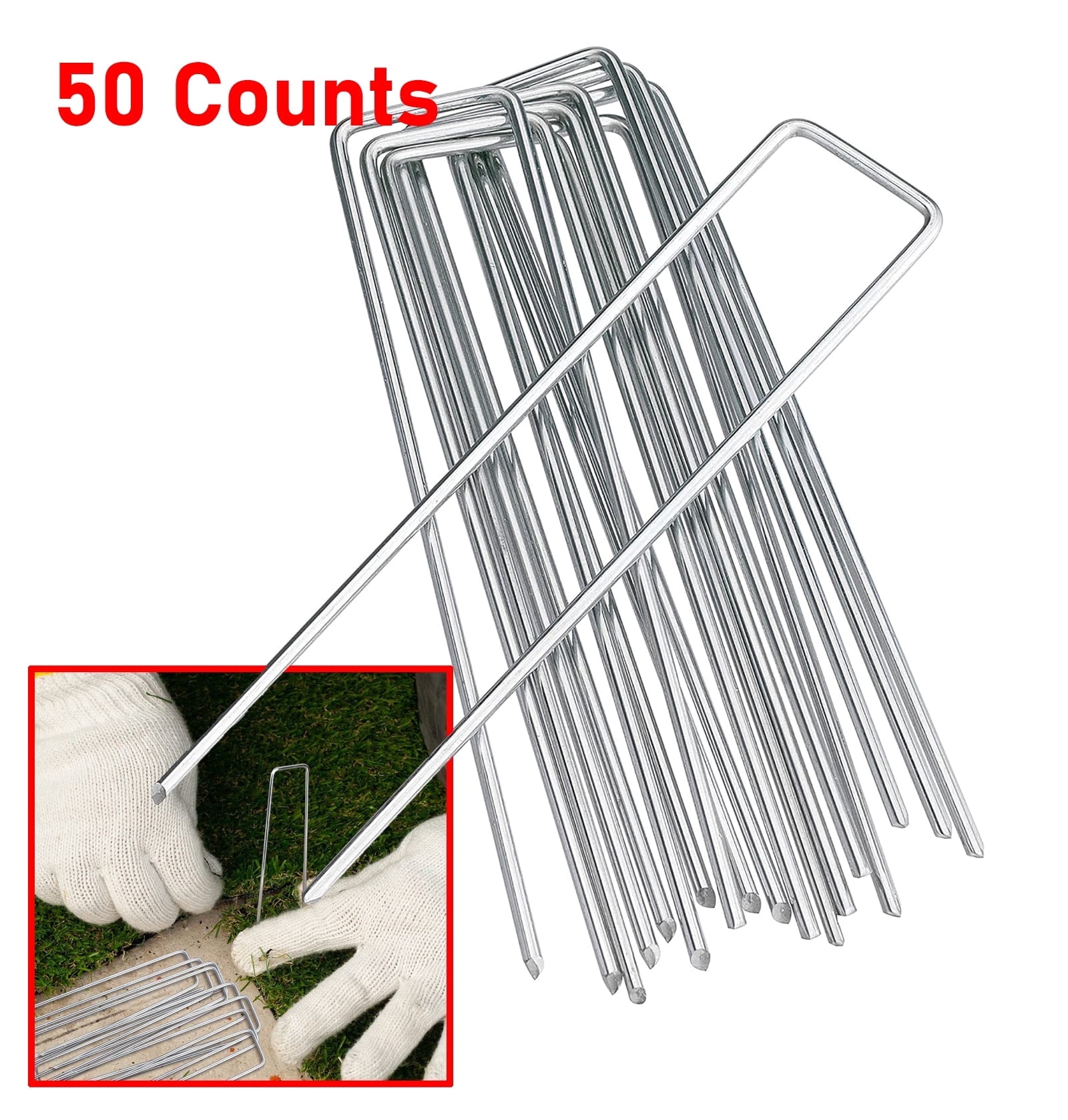 6" Galvanized Garden Tent Stakes Staples U-Shaped Pins for Landscaping ...