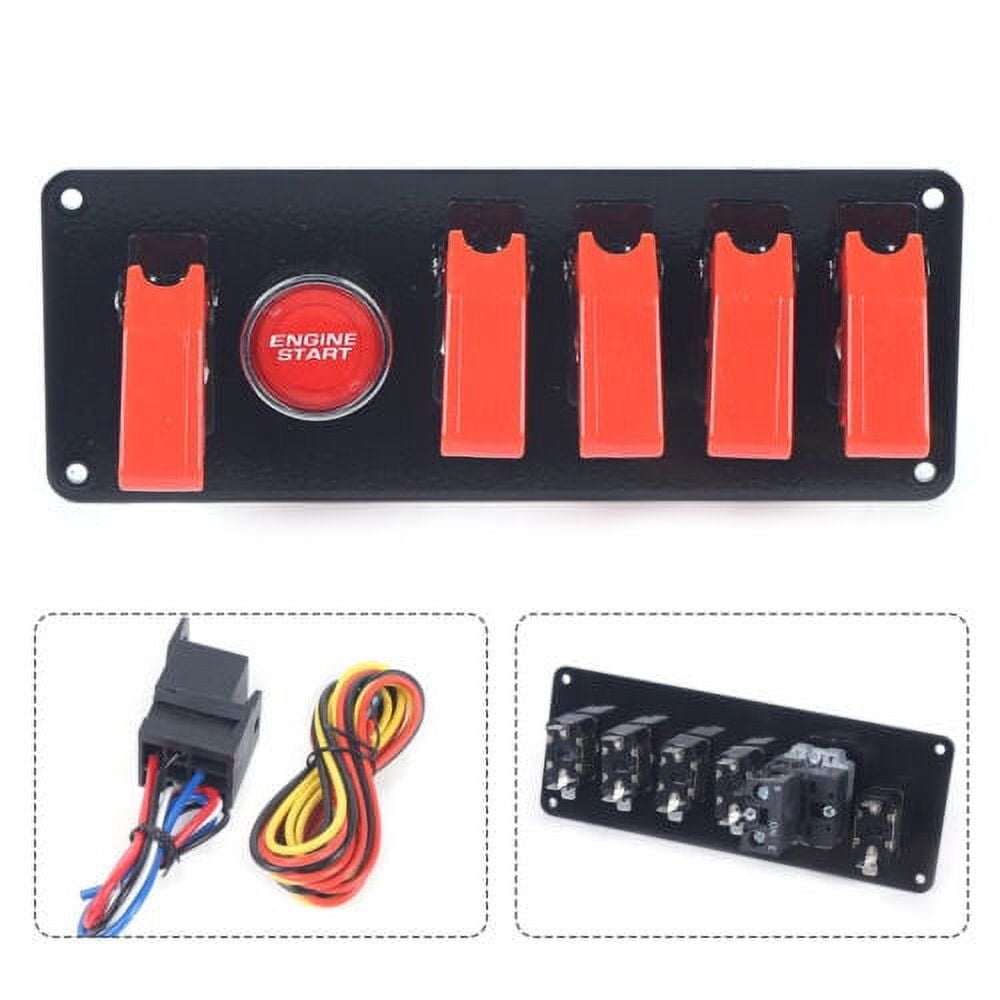 6 Gang Ignition Switch Panel Red Toggle Engine Start Push Button Racing ...