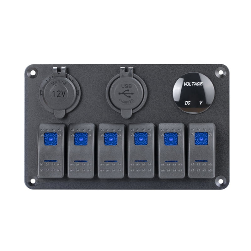 6 Gang Marine Rocker Switch Panel Waterproof 12 Volt, Boat Toggle ...