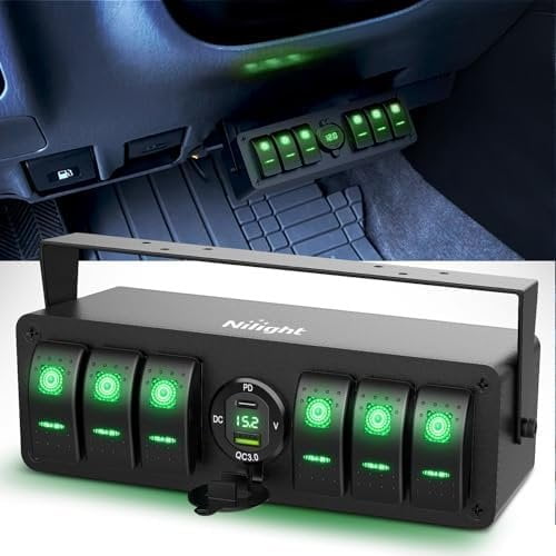 6 Gang Rocker Box 12V SPST Off Toggle Switches PD Type C and QC 3.0 USB ...