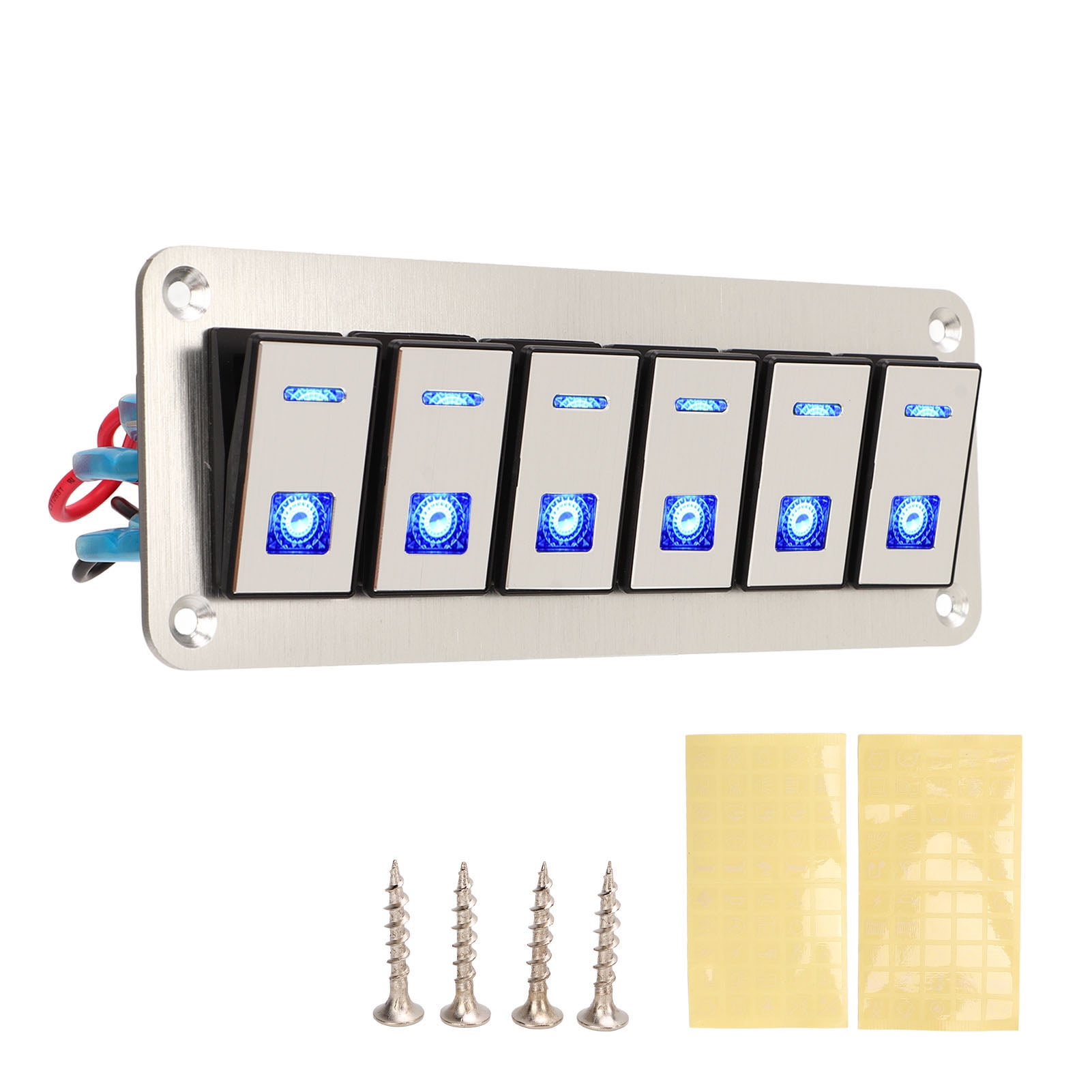 6 Gang Rocker Switch Panel 12v 24v Blue Led Waterproof Spst On Off Pre
