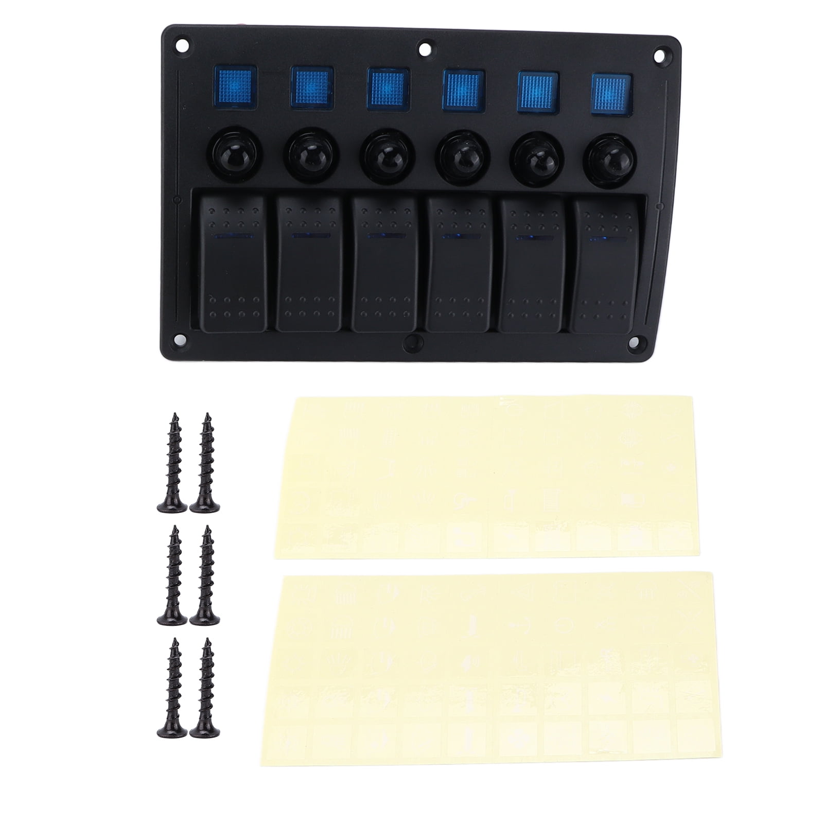 6?Gang Rocker Switch Panel 12V 24V Blue Light IP65 Waterproof for Boats ...